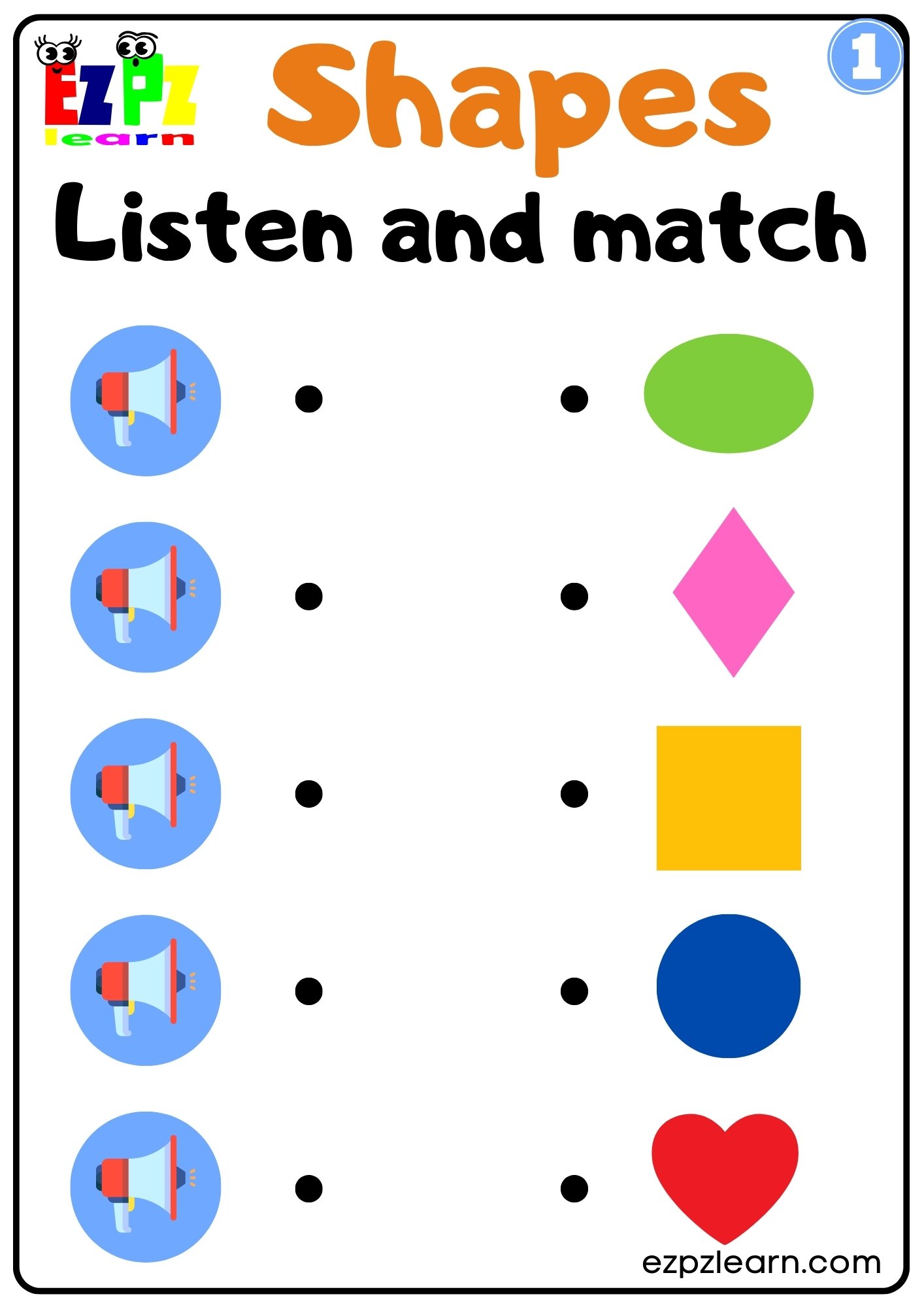 Shapes Vocabulary Interactive Worksheet Listen and Match the Correct Images Activity for Kids ...